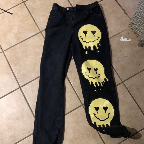SHEIN | Jeans | Black Jeans With Dripping Smiley Faces | Poshmark